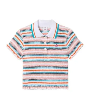 Casablanca Striped Shirred Cropped Polo Shirt - Multicolour