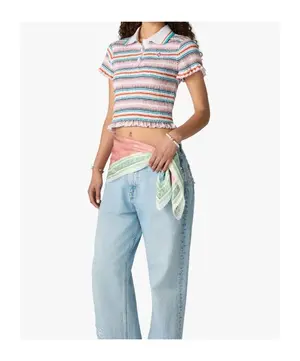 Casablanca Shirred Stripe Polo Top