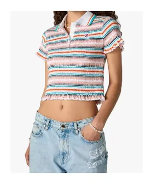 Casablanca Shirred Stripe Polo Top