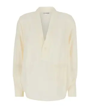 Victoria Beckham Silk Blouse With V-neck And Long Sleeves - White
