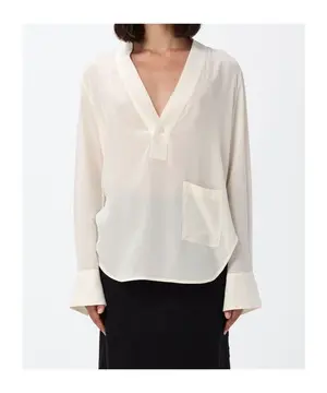 Victoria Beckham Silk Blouse With V-neck And Long Sleeves - White