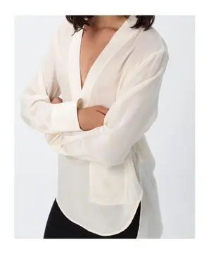 Victoria Beckham Silk Blouse With V-neck And Long Sleeves - White