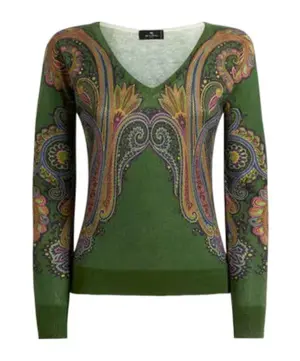 Etro V-neck Paisley Print Silk And Cashmere Sweater - Green