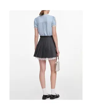 SELF-PORTRAIT Lace Trimmed Puff Sleeve Top With Pearl Buttons - No