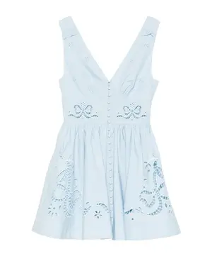 SELF-PORTRAIT Broderie Anglaise V-neck Mini Dress - Blue