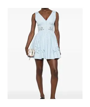 SELF-PORTRAIT Broderie Anglaise V-neck Mini Dress
