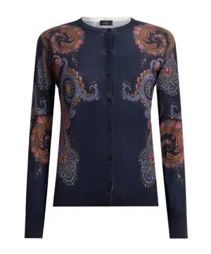 Etro Silk And Cashmere Cardigan With Placed Paisley Print - Black