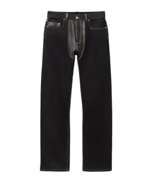 Versace Denim Leather Straight Jeans - Black