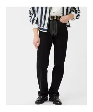 Versace Denim Leather Straight Jeans