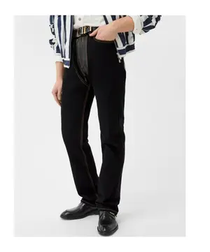 Versace Denim Leather Straight Jeans
