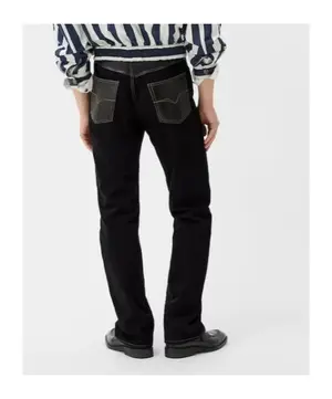 Versace Denim Leather Straight Jeans