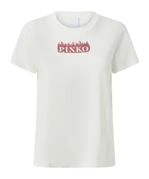Pinko Logo Printed Crewneck T-shirt - White