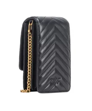Pinko Love One Smartphone Bag With Quilted Herringbone Pattern And Diamond Cut Buckle