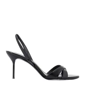 Paris Texas Logo Printed Crossover Strap Stiletto Sandals - Black