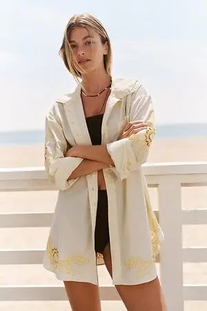 CELANDINE Cotton Eyelet Overd Buttondown Shirt