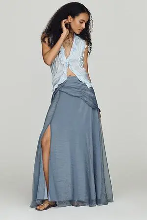 HUTCH Draped Chiffon Maxi Skirt - Blue