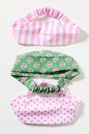 Anthropologie Soft Stretch Headbands, Set Of 3 Pink Pattern