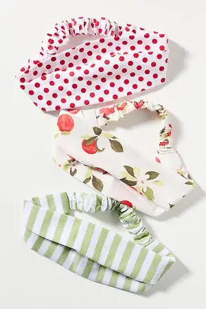 Anthropologie Soft Stretch Headbands, Set Of 3 Red Pattern