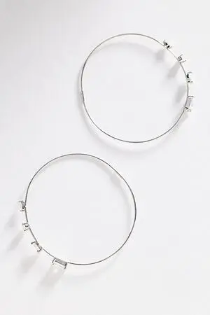 Anthropologie Crystal Hoop Earrgs Silver