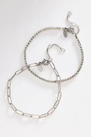 Anthropologie Water-resistant Tennis Bracelets, Set Of 2 - Silver