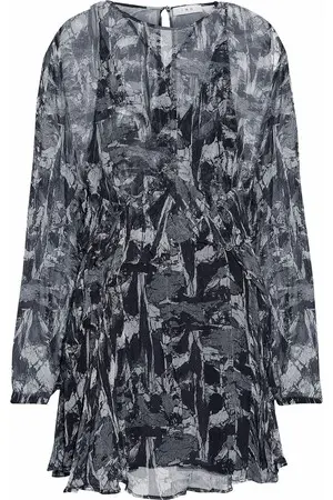 IRO PARIS Ruffled Printed Chiffon Mini Dress - Black