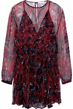IRO PARIS Ressey Ruffled Printed Chiffon Mini Dress - Crimson
