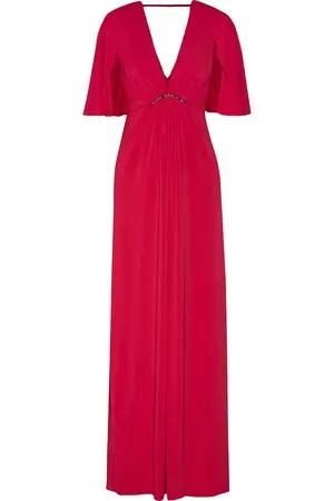 Halston Embellished Jersey Gown - Red