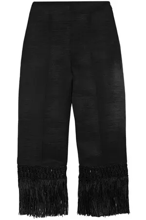 Edun Cropped Macramétrimmed Woolblend Straightleg Pants - Black