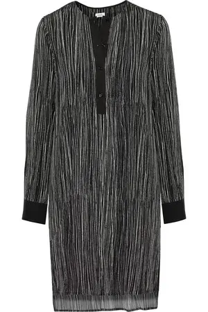 Vince Wavy Striped Silk Shirt Dress - Black