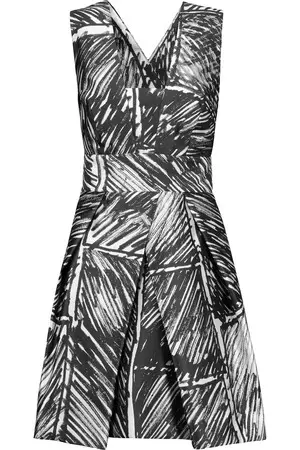 MILLY Elisa Pleated Printed Satintwill Mini Dress - Black