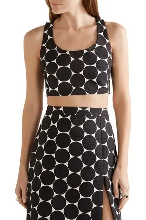 Michael Kors Cropped Polka Dot Matelassé Top