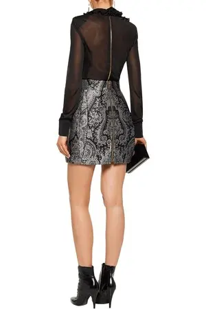 Balmain Pleated Brocade Mini Skirt