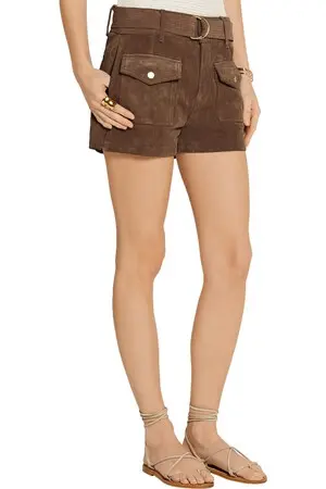 FRAME Le Patch Pocket Belted Suede Shorts