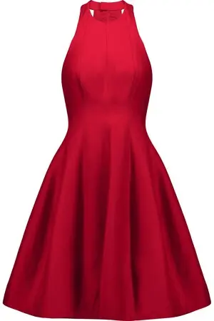 Halston Cutout Pleated Cotton And Silkblend Mini Dress - Red