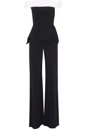 Roland Mouret Offtheshoulder Twotone Cady Peplum Jumpsuit - Black