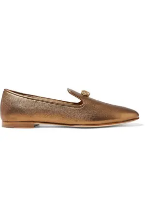 GIUSEPPE ZANOTTI Crystalembellished Metallic Leather Loafers - Bronze