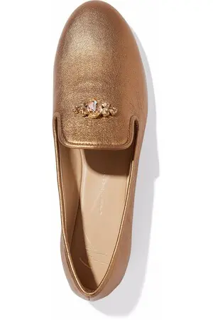 GIUSEPPE ZANOTTI Crystalembellished Metallic Leather Loafers