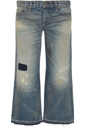 SIMONMILLER Cheviot Distressed Midrise Wideleg Jeans - Mid Denim