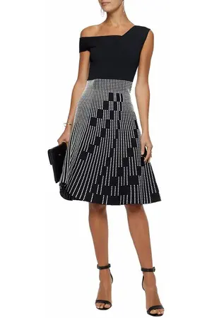 Roland Mouret Oneshoulder Embroidered Ponte Dress