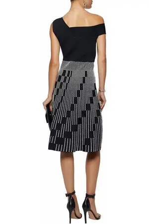 Roland Mouret Oneshoulder Embroidered Ponte Dress