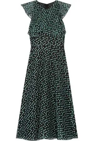 Lela Rose Ruffled Fil Coupé Organza Midi Dress - Mint