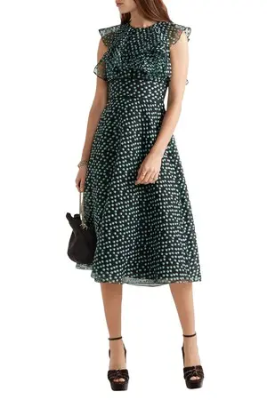 Lela Rose Ruffled Fil Coupé Organza Midi Dress