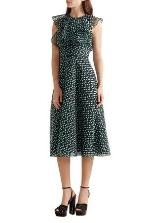 Lela Rose Ruffled Fil Coupé Organza Midi Dress