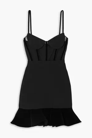 David Koma Ruffled Crepe, Velvet And Tulle Mini Dress - Black
