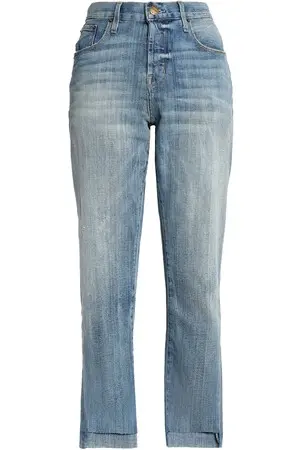 Current/Elliott Faded Midrise Straightleg Jeans - Mid Denim
