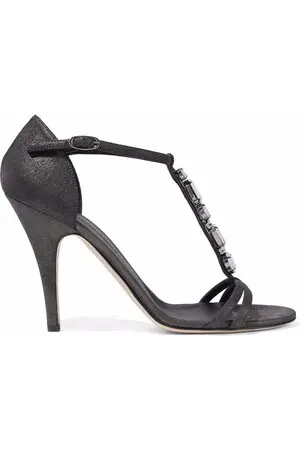 GIUSEPPE ZANOTTI Crystalembellished Metallic Suede Sandals - Dark Gray
