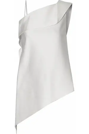 Roland Mouret Oneshoulder Asymmetric Draped Satin Top - White