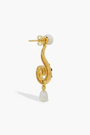 Pamela Love Hammered Gold-plated Multi Stone Earrings With Pearls