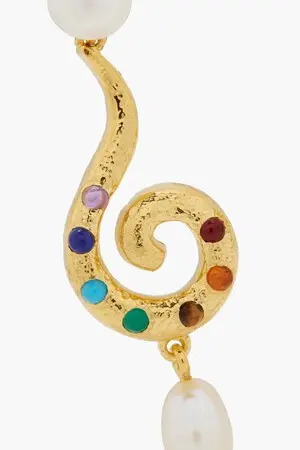 Pamela Love Hammered Gold-plated Multi Stone Earrings With Pearls