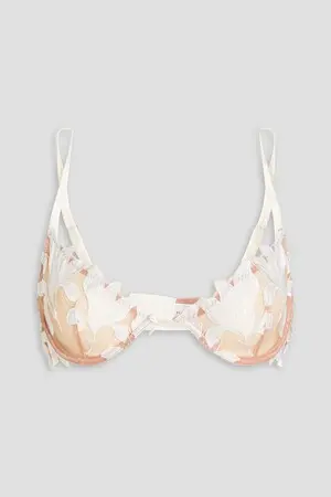 FLEUR DU MAL Lily Satintrimmed Embroidered Stretchtulle Underwired Bra